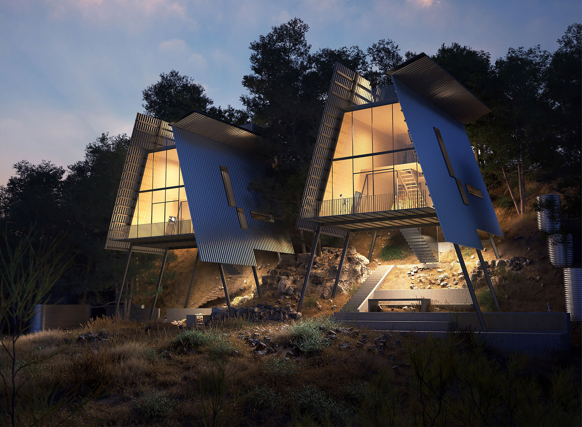Concrete & Corrugated Steel Vacation Home in Bikfaya, Lebanon | H2 A frames